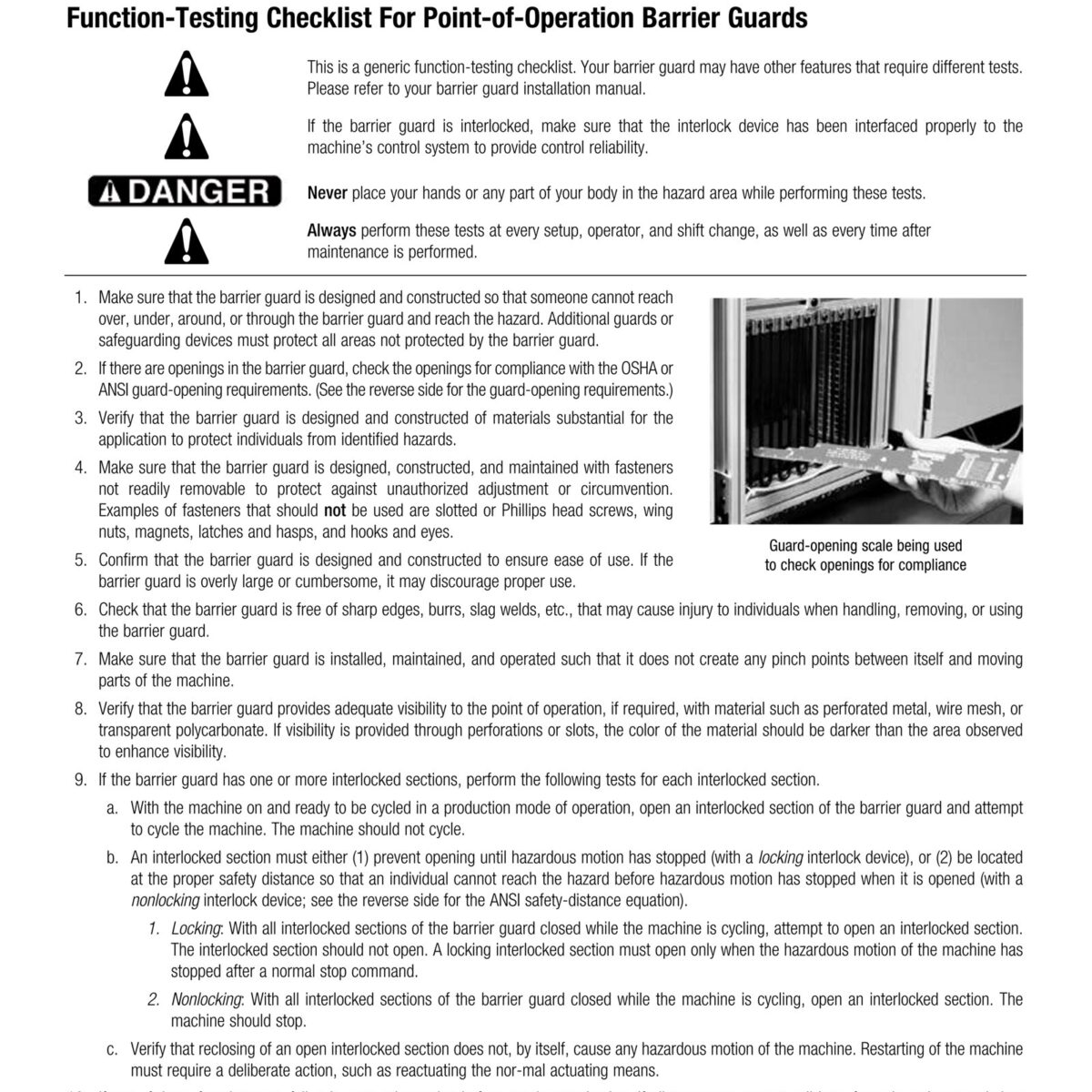 Function-Testing Checklist for Point-of-Operation Barrier Guarding ...
